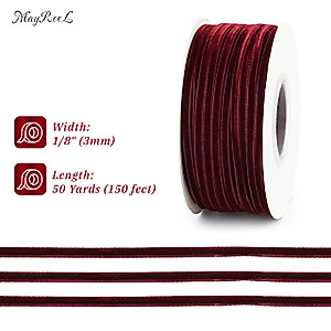 MAYREEL 1/8 Inch Burgundy Velvet Ribbon Thin Maroon Vintage Ribbon for Wedding Invitations Crafts Gift Wrapping Party Favor Boxes 50 Yards