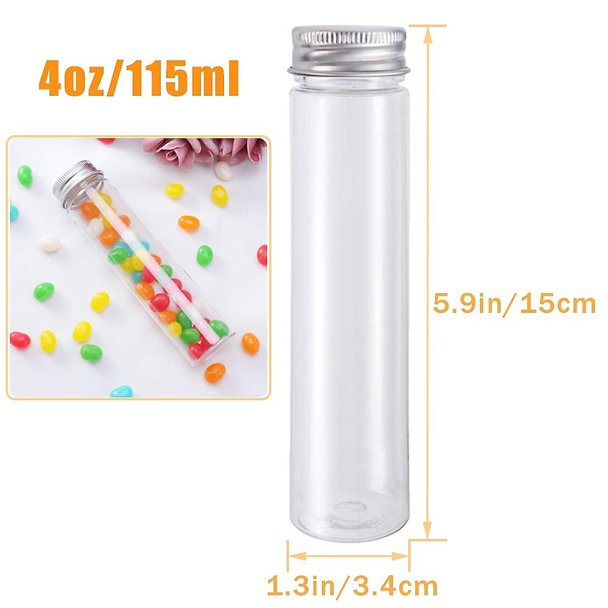 Haawooky 18 Pack 115 ml Clear Plastic Test Tubes with Screw Caps Flat-Bottomed Bath Salt Containers,Candy Containers for Wedding Party Christmas Décor