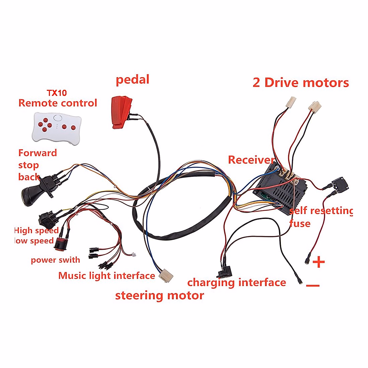 12 Volt Children Electric Car DIY Modified Wires and Switch Kit,with 2.4G Bluetooth Remote Control and Receiver,for Children Electric Ride On Car Accessories