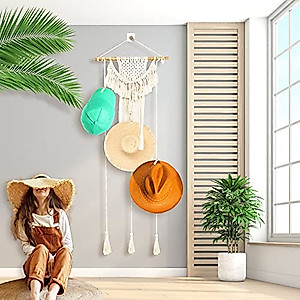 Hat Organizer Hat Wall Hanging Boho Hat Hanger for Storage Handmade Cotton Rope Woven Women Hat Display Rack for Wide macramé Brim and Fedora Hats