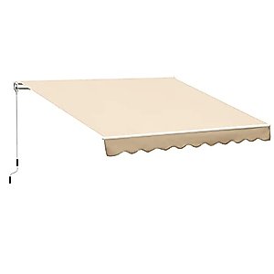 Outsunny 10' x 8' Manual Retractable Awning Sun Shade Shelter for Patio Deck Yard with UV Protection and Easy Crank Opening, Beige