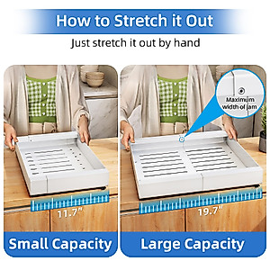 Pull out Cabinet Organizer, Expandable(11.7"-19.7") Heavy Duty Slide out Drawers Fixed with Adhesive Nano Film for Pots, Roll out Shelf Storage for Kitchen Base Cabinet Organization(White)