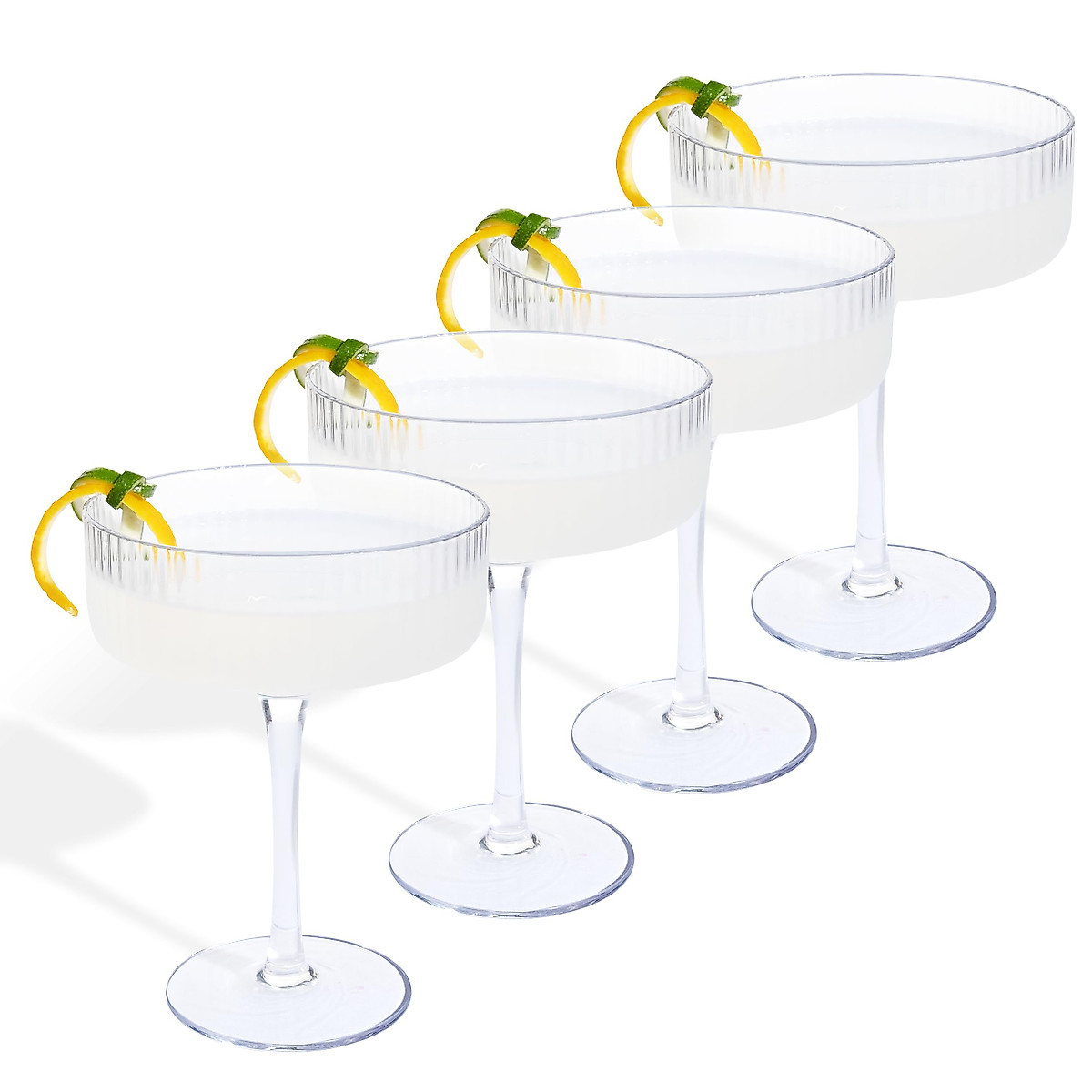 Vintage Art Deco Coupe Glasses - Tall Ribbed Coupe Cocktail Glasses 7 fl oz - Set of 4 - Crystal Cocktail Glassware for Champagne Classic Manhattan Goblet for Martini, Cosmopolitan, Sidecar, Daiquiri