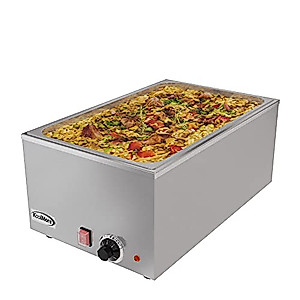 KoolMore Commercial Bain Marie Countertop Food Warmer, Soup Station, and Buffet Table Server with One Serving Section, Stainless-Steel Steamer with Auto Shut Off (CFW-1), Silver