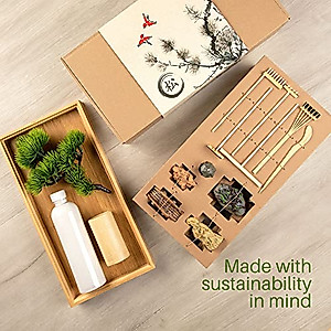 ENSO - Japanese Zen Garden for Desk - Extra Large 16" x 8" Desktop Mini Zen Garden with White Sand, Artificial Bonsai Tree, Rocks, Rakes & Accessories - Zen Gifts Sand Garden Kit for Office Decor