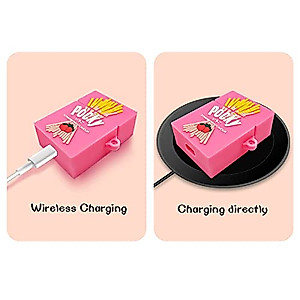 Pocky Aipord Case for 1&2, 3D Cute Cartoon Funny Soft Silicone Pink Food Biscuit Fashion Design Cover with Unique Kawaii for Airpod 1&2 for Women Kids Teens Boys Girls(Pink with Gummy Bear Keychain)