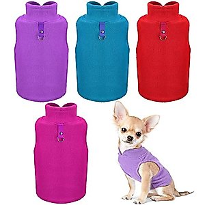 Dog Fleece Vest 4 Pieces Dog Cold Weather Pullover Dog Cozy Jacket Winter Dog Clothes Pet Sweater Vest with Leash Ring for Small Dogs