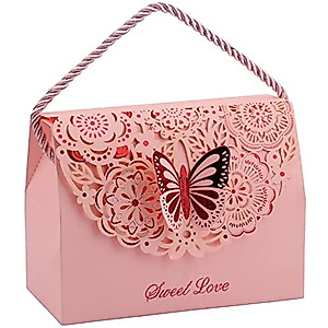 Driew Butterflies Purse Party Favor bags, 20 Pack Baby Shower Candy Gift Chocolate Favor Box Set with Handle for Wedding Decorative, Anniversary, Birthday Parties, Bridal Showers - Pink, 5.8"x2.9"x4.3"