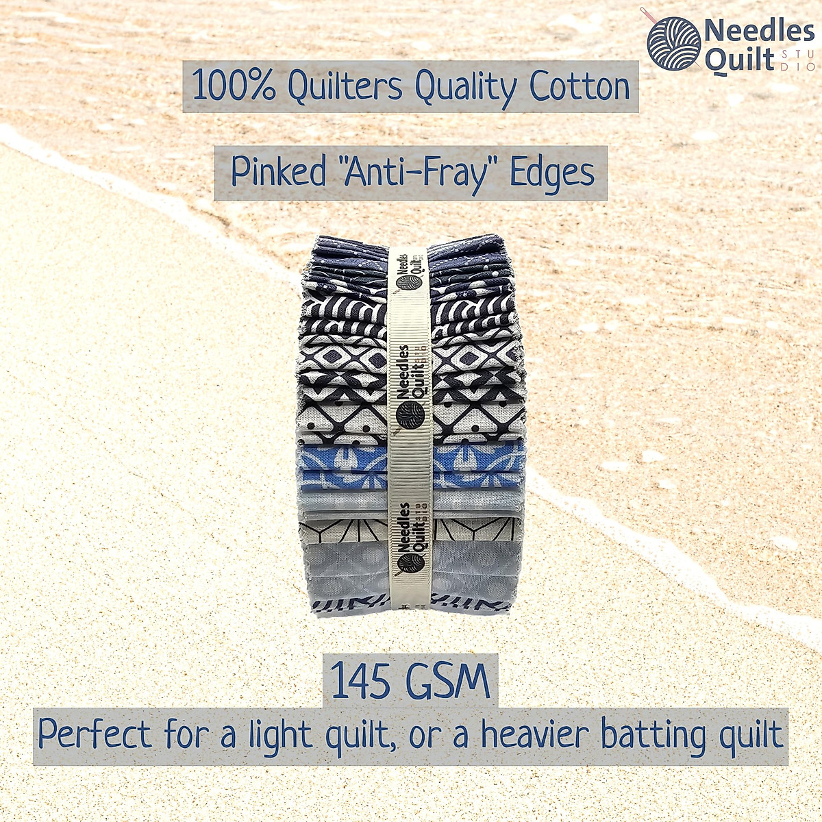 Needles Quilt Studio - (Beach House) 40 Strip Jelly Roll Fabric 2.5" x 44" | Cotton Strips Bundles - Jelly Rolls for Quilting Assortment Fabrics Quilters & Sewing - Precuts Cloth Quilts Strips