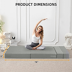 FILUXE Convertible Folding Sofa Bed-Sleeper Chair with Pillow, Modern Linen Fabric Floor & Futon Couch, Foldable Mattress for Living Room/Dorm/Guest Use/Home Office/Apartment, Full Size, Light Gray