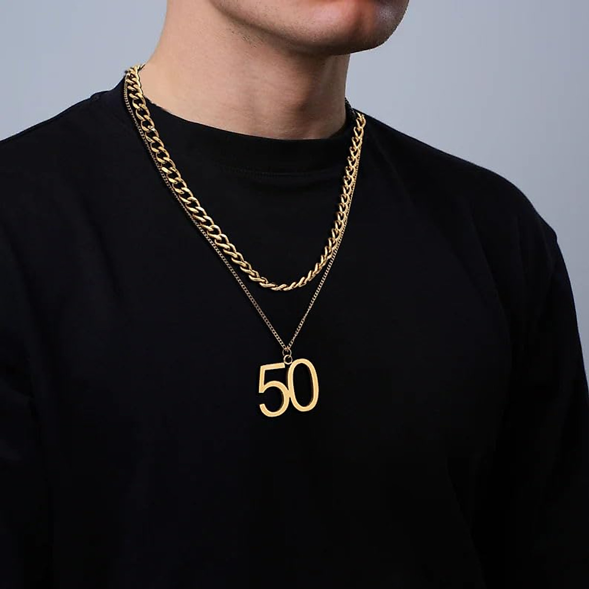 50th birthday gifts for men - with pendant necklace - 50th birthday decorations for men, 50th anniversary, birthday gift ideas for dad, son, husband, friend. The number 50 fashion jewelry