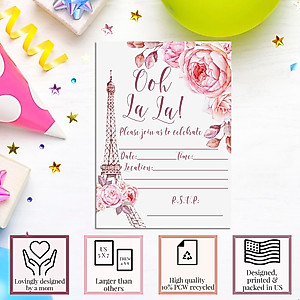Ooh La La Watercolor Floral Paris Party Invitations for Birthdays, Baby Showers, Bridal Showers, Engagement Parties and more. 20 5x7 Fill In Cards with Twenty White Envelopes by AmandaCreation