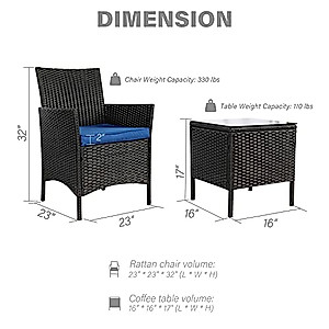 PAOLFOX 3 Pieces Patio Furniture Sets,Wicker Patio Set,PE Rattan Patio Furniture,Patio Bistro Sets,Porch Furniture,Outdoor Conversation Sets,Wicker Patio Chairs,Balcony Furniture Set