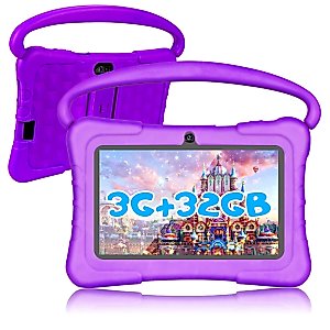 ATMPC Tablet for Kids, Kids Tablet, 7 Inch Kids Tablets 32GB ROM 3GB RAM Android11 Tablet for Kids with 2.4G WiFi, GMS, Eye Protection, Educational, Parental Control, Tablet with Silicone Case Purple