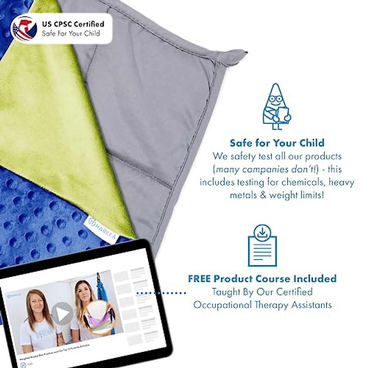 Harkla Kids Weighted Blanket - 15lb Bamboo Cooling Weighted Blanket for Kids - Washable Minky Cover and Glass Beads Filled Weighted Inner - Designed for Sensory Seekers Weighing 90lb to 150lb