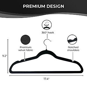 LA PRIME Premium Black Velvet Hangers 50 Pack, 360 Degree Rotating Hook, Space Saving, Heavy Duty, Non Slip, No Hanger Marks, Coat Hanger for Closet, Clothes Hangers, Ganchos para Colgar Ropa