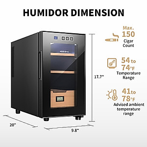 NEEDONE Humidor 23L with Cooling and Heating Temperature Control System, Electric Cooler for 150 Counts with Digital Hygrometer, Made with Spanish Cedar Wood, Gift for Men, 3 Layers