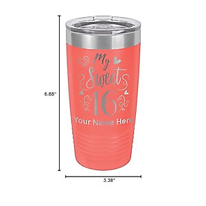 LaserGram 20oz Vacuum Insulated Tumbler Mug, My Sweet 16, Personalized Engraving Included (Coral)