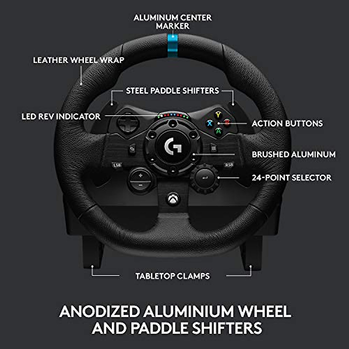 Logitech G923 Racing Wheel and Pedals for Xbox X|S, Xbox One and PC featuring TRUEFORCE up to 1000 Hz Force Feedback, Responsive Pedal, Dual Clutch Launch Control, and Genuine Leather Wheel Cover