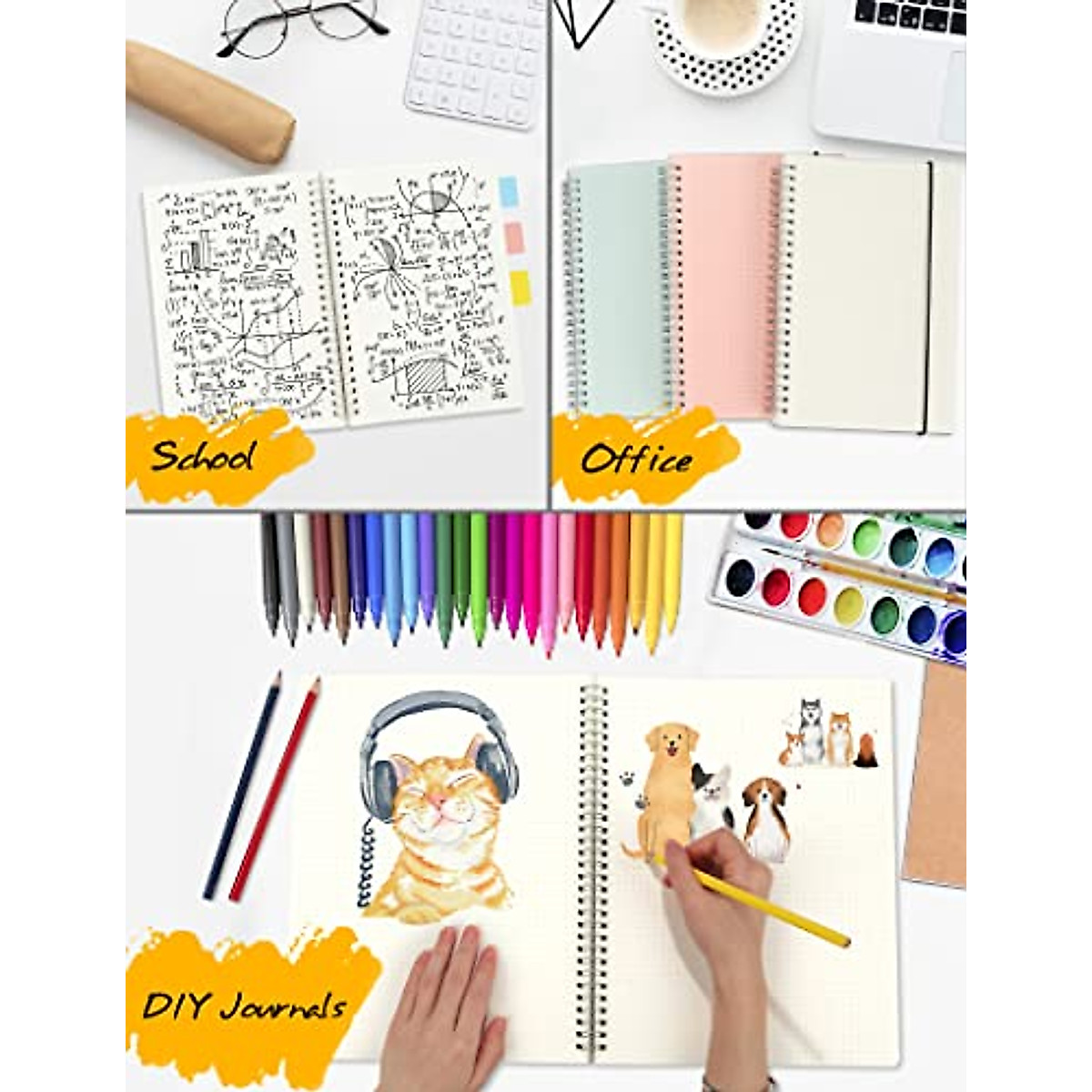 SUNEE Dotted Journal Spiral Notebook - Large Spiral Bullet Journals, 8.5" x 11", 120gsm Thick Dotted Paper, 3 Pack Dot Grid Notebook Giftable Journal for Women for School, Office, Artist Writing/Drawing, 64 Sheets, Blue, Pink, Transparent