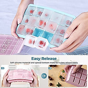 dasfork Ice Cube Trays 4 Pack, Food-grade Silicone Ice Cube Molds with Lid, Flexible Easy Release Silicone Trays for Freezer and Oven, BPA Free