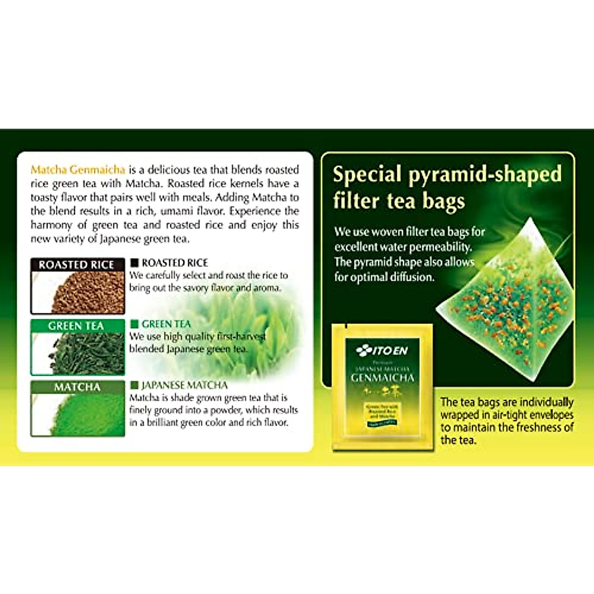 ITO EN Oi Ocha Premium Japanese Matcha Genmaicha Green Tea - Tea Bags, 50 Count (Pack of 1)