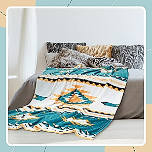 Aztec Throw Blanket Gift 60 x 50 Inches Flannel Bohemian Gift Warm Navajo Blanket Tribal Blanket Western Cover for Camping Bedding Outdoor Couch Sofa Office