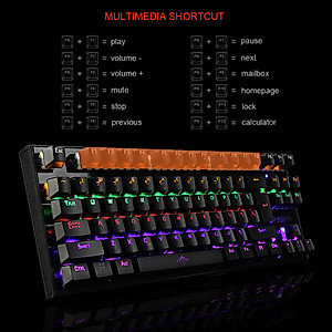 RedThunder K28 Mechanical Gaming Keyboard with Blue Switches, 87 Keys 100% Anti-ghosting Keyboard with Colorful LED Backlight and Big Hand-Rest for PC and Laptop Gamers