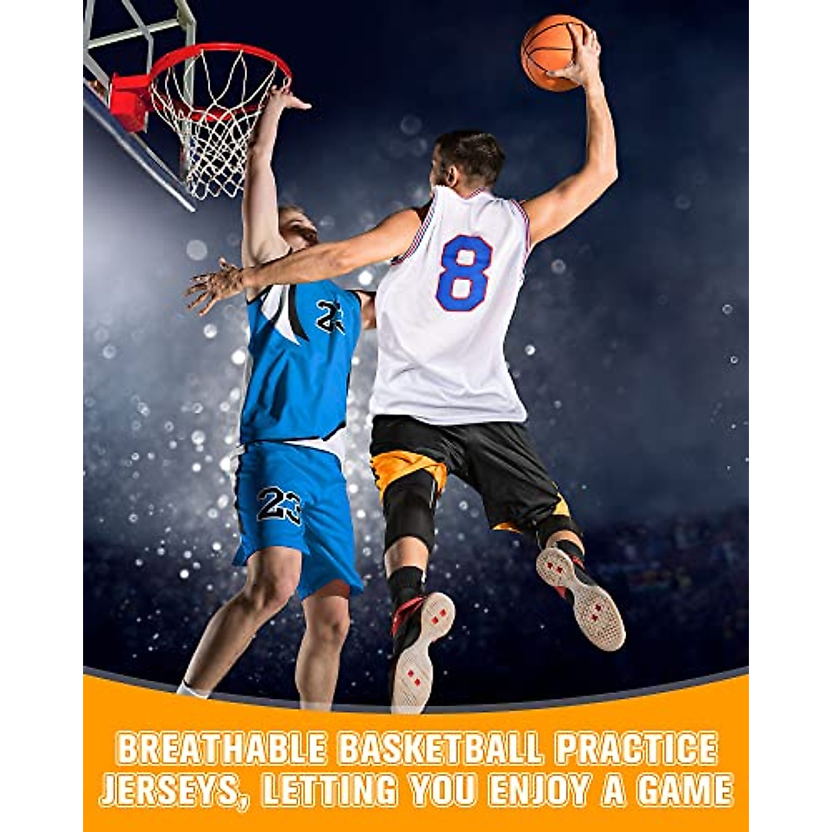 Funtery 12 PCS Men Basketball Jerseys Mesh Basketball Uniform 2XL Reversible Basketball Team Jersey for Men(White)