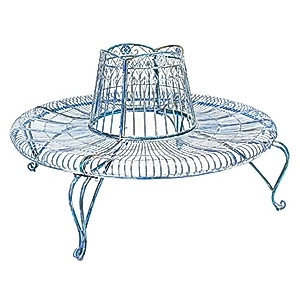 Safavieh PAT5019C Outdoor Collection Ally Darling Antique Wrought Iron 60-inch Round Tree Bench, Mossy Blue