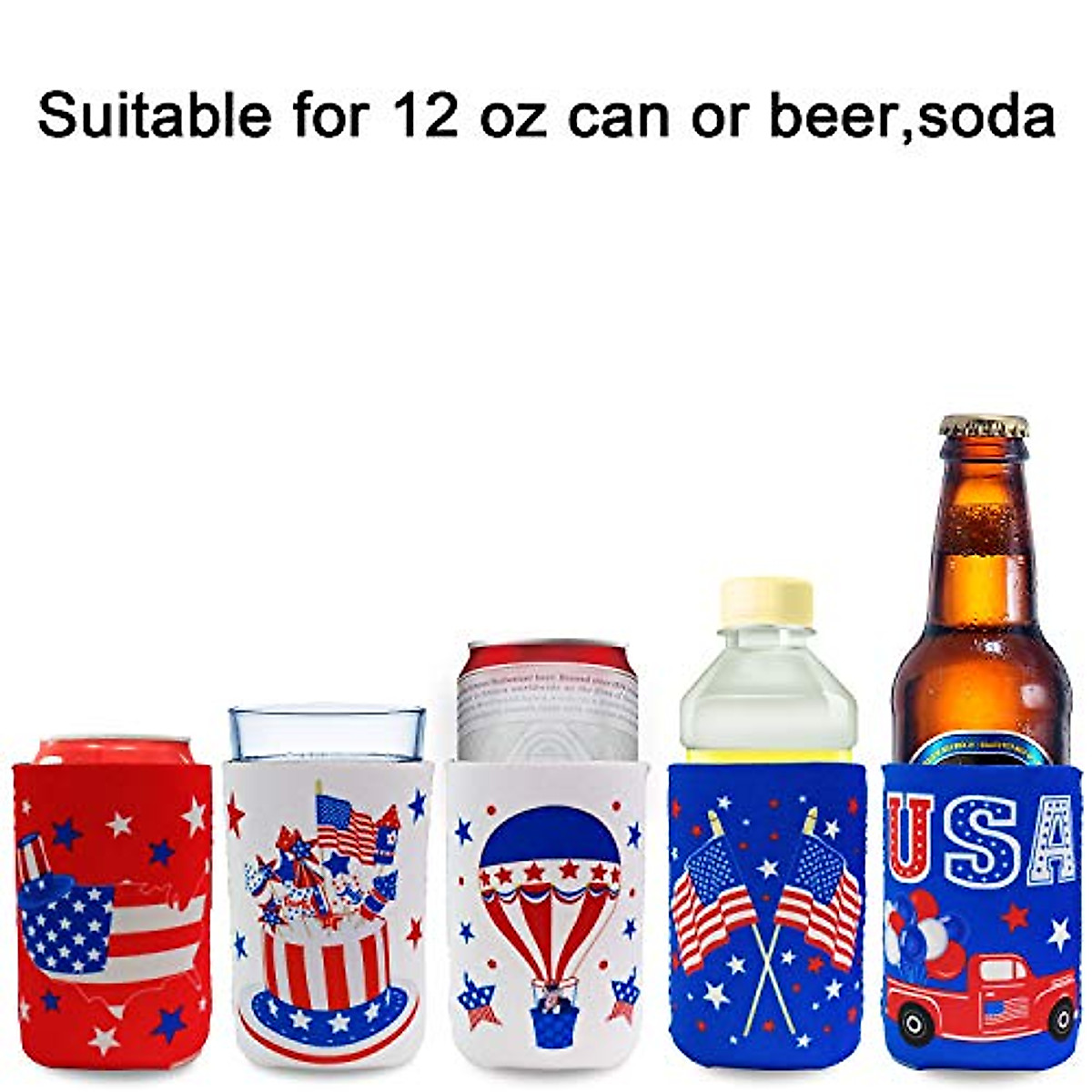 Tifeson 4th of July Decorations Outdoor, Patriotic Party Favors Supplies July 4th Decorations for Outside - 12 PACK USA Patriotic Koozies Insulated Covers Beer Can Cooler Sleeves for Independence Day