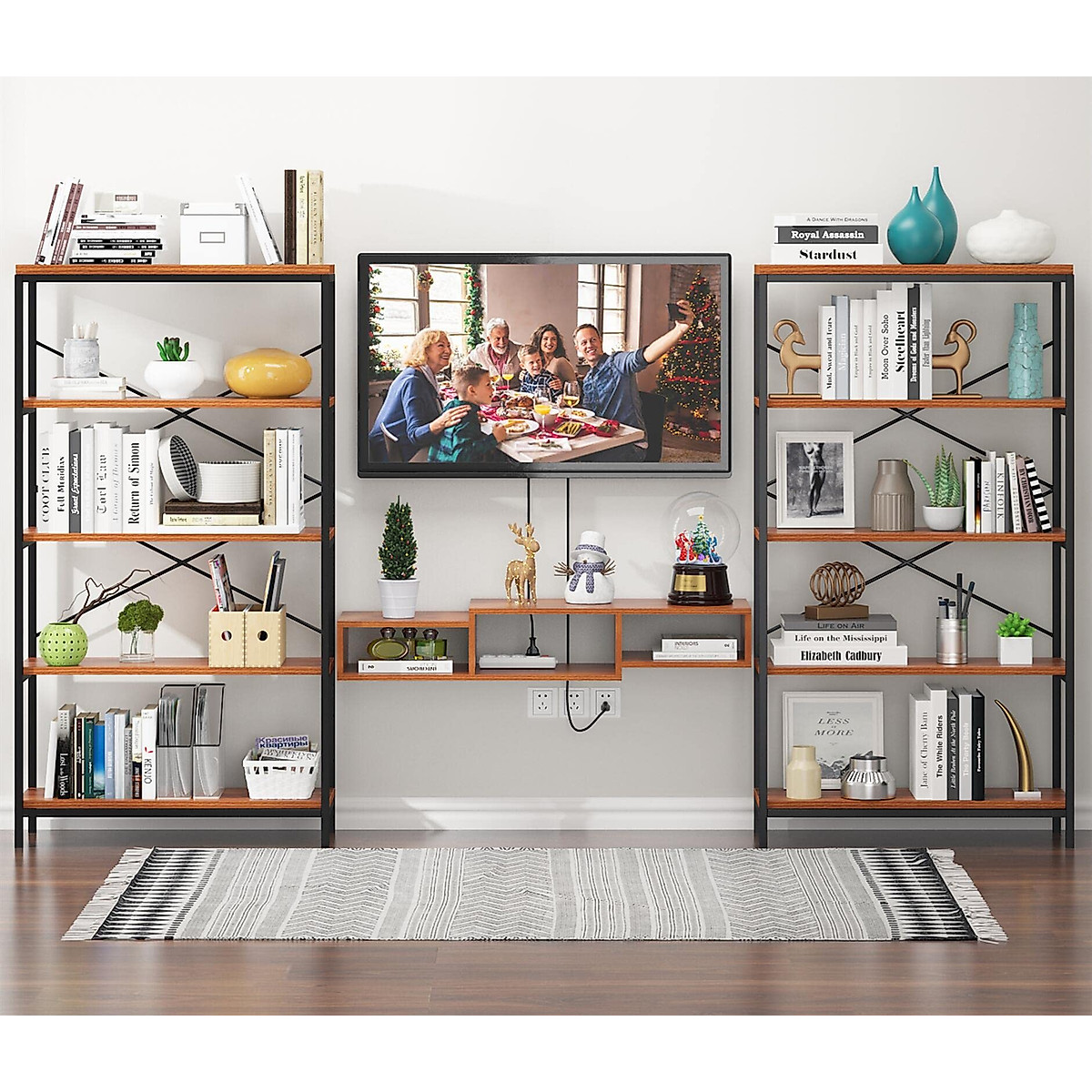 Himimi Industrial Bookshelf 5-Tier, Bookcase 58" H Ladder Shelf, Storage Shelves Rack Shelf Unit, Accent Furniture Metal Frame, Home Office Furniture for Bathroom, Living Room, Vintage Brown