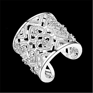 Naivo Retro Europe Style Rose Gold Plated Hollow Hears White Zircon Resizable Band Ringe (silver)