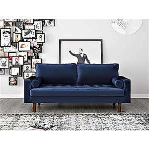 Container Furniture Direct Womble Modern Velvet Upholstered Living Room Diamond Tufted Chesterfield Sofa with Gleaming Nailheads, Misty Blue