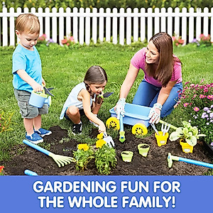 Liberty Imports Pull Along Garden Wagon and Gardening Tools Toy Play Set for Toddlers, Kids with Outdoor Tools, Plant Pots, Accessories