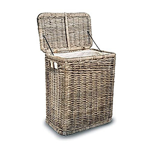 The Basket Lady Narrow Kubu Wicker Rectangular Laundry Hamper, 21 in L x 13 in W x 24 in H, Serene Grey