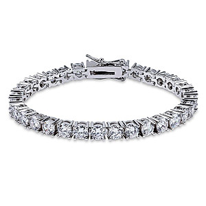 JINAO 1 Row AAA Gold Silver All Iced Out Tennis Bling Lab Simulated Diamond Bracelet (5mm Silver 8"