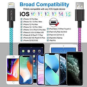 [Apple MFi Certified] iPhone Charger, BANVCO 3ft LED RGB Light Up Gradual USB to Lightning Fast Charging Cable High Speed Data Sync Cord for iPhone 14 13 12 11 Pro XS Max XR X 8 7 6 Plus SE More