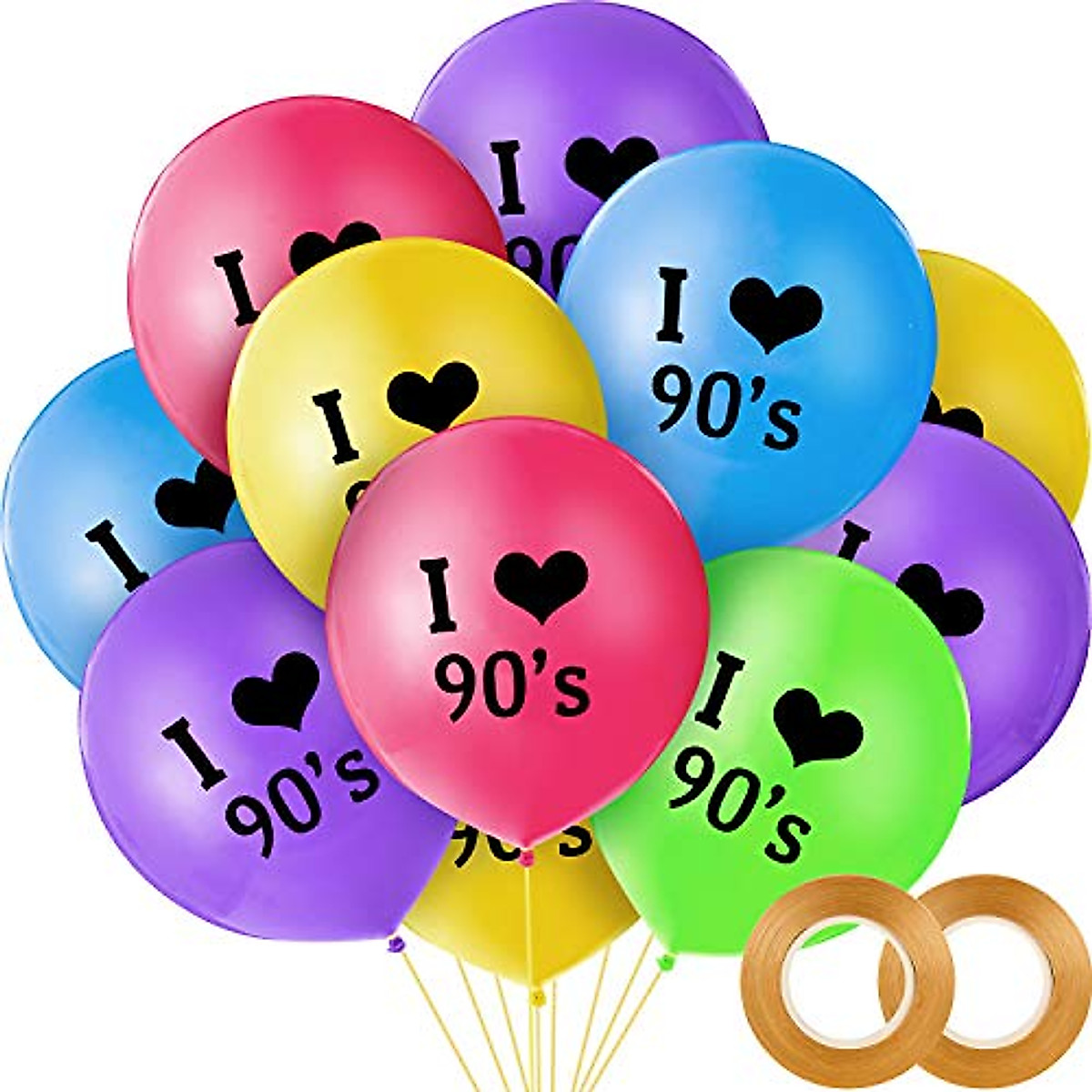 90s Themed Party Balloons - Bright “I Love 90s” Latex Pack