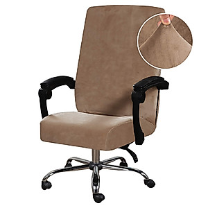 H.VERSAILTEX Velvet Home Office Chair Covers Stretchable Computer Desk Chair Covers Mid - High Back Universal Executive Boss Chair Covers Gaming Chair Covers Removable Machine Washable, Camel