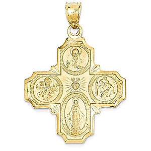 IceCarats 14K Yellow Gold Four Way Holy Cross Religious Medal Necklace Christian Pendant Scapular Charm 39.25mm x 29mm Only