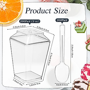 Mimorou 200 Pack 5 oz Dessert Cups with Lids and Spoons Square Clear Plastic Appetizer Cups Parfait Cups Dessert Shot Glasses for Party Wedding Birthday Desserts Appetizers Puddings Mousse