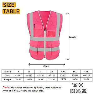 HYCOPROT High Visibility Mesh Safety Reflective Vest with Pockets and Zipper, Meets ANSI/ISEA Standards (Small, Pink)