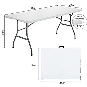 Goplus Folding Tables, 6ft Foldable Plastic Card Table, Portable Heavy Duty Fold Up Table w/Handle, White Outdoor Utility Folding Table for Picnic, Party, Dining, Camping, Beach, BBQ, No Assembly