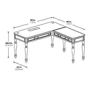 OSP Home Furnishings Country Meadows L-Shape Desk with 2 Full Drawers and Power Hub, Antique White