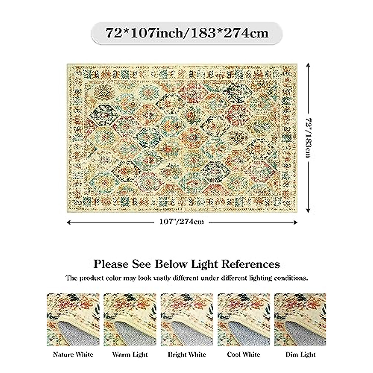 Lahome 6x9 Washable Area Rugs for Living Room, Large Bedroom Rug Soft Colorful Dining Room Mat, Transitional Printed Indoor Non Slip Accent Carpet for Nursery Office Coffee Table Home Office