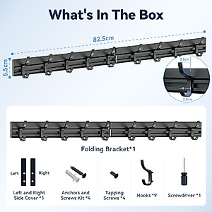 CLESOO Coat and Hat Hook Wall Mounted - Rail Coat Rack with 9 Double Hooks-Adjustable Sturdy Metal Coat Hook - Rustproof Large Capacity Coat and Hat Rack for Coat, Hat, Scarf, Bag, Towel, Key