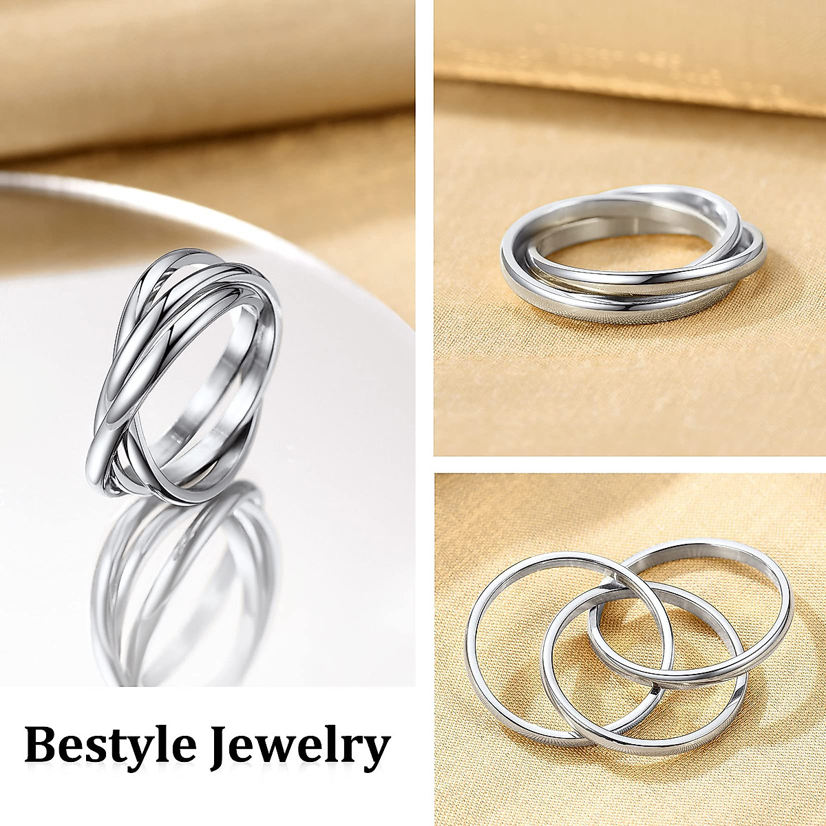 Bestyle Minimalist Stackable Cross Rings Stainless Steel Rings Dainty Infinity Interlocking Promise Ring for Friendship/Engagement/Wedding/Family, Size 10