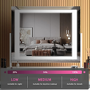 Hasipu Vanity Mirror with Lights, 24.2" x 19.7" LED Makeup Mirror, Light up Mirror with 10X Magnification and USB, Phone Holder, Smart Touch 3 Colors Dimmable, 360° Rotation (Right Angle White)