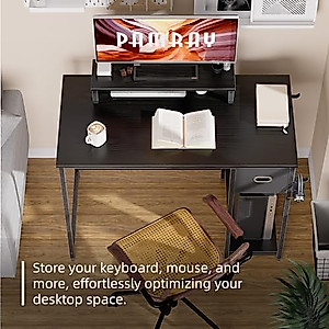 Pamray 32 Inch Computer Desk with Monitor Stand Small Home Office Desks with Non-Woven Storage Drawer for Bedroom Study Table Writing and Work Desk